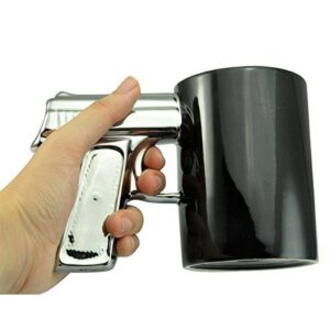 HLJgift Novelty Ceramic Coffee Mugs Gun Mugs Pistol Cup for amazing gift Black&Silver