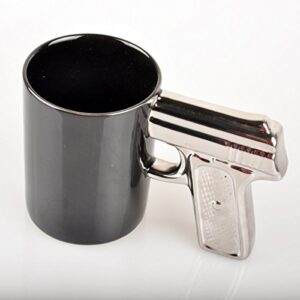 HLJgift Novelty Ceramic Coffee Mugs Gun Mugs Pistol Cup for amazing gift Black&Silver