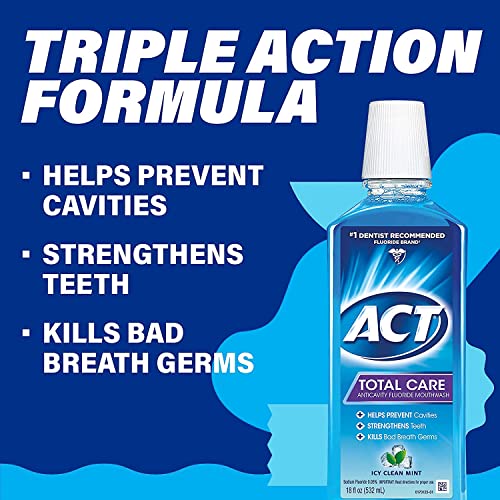 ACT Total Care Anticavity Fluoride Mouthwash ICY Clean Mint 18 oz (Pack of 4)