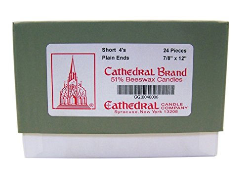 Cathedral Candle Company 51% Beeswax Plain End Short 4's Cathedral Church Candles, 7/8 Inch x 12 Inch, Box of 24