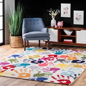 nuloom pinkie handprint kids area rug, 5' x 8', multi