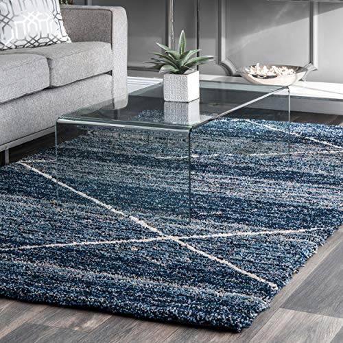 nuLOOM Hand Tufted Trellis Vito Shag Area Rug, 7' 6" x 9' 6", Blue