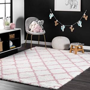 nuloom nelda trellis kids shag area rug, 6' 7" x 9', baby pink