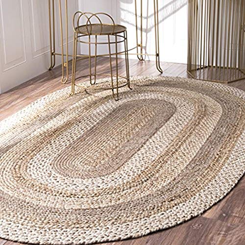 NULOOM Charlene Braided Border Jute Area Rug, 8' x 10' Oval, Natural