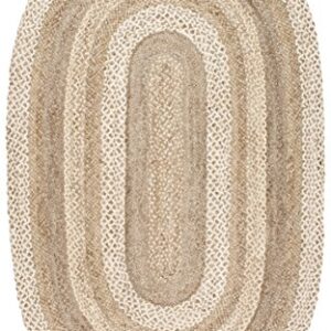 NULOOM Charlene Braided Border Jute Area Rug, 8' x 10' Oval, Natural