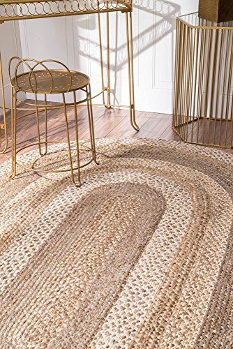 NULOOM Charlene Braided Border Jute Area Rug, 8' x 10' Oval, Natural