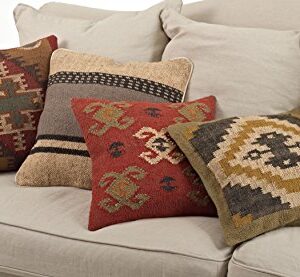 SARO LIFESTYLE 5173.M20S Collection Kilim Design Down Filled Throw Pillow, Multi, 20" Square, Multicolor