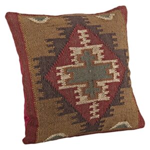 SARO LIFESTYLE 5173.M20S Collection Kilim Design Down Filled Throw Pillow, Multi, 20" Square, Multicolor