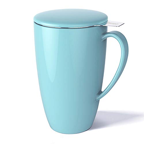 Sweese 15 OZ Porcelain Tea Mug with Infuser and Lid, Loose Leaf Tea Cup, Gifts for Tea Lover, Turquoise - 201.102