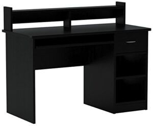 onespace essential computer desk, hutch with pull-out keyboard, black