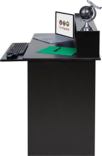 OneSpace Essential Computer Desk, Hutch with Pull-Out Keyboard, Black