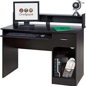 OneSpace Essential Computer Desk, Hutch with Pull-Out Keyboard, Black