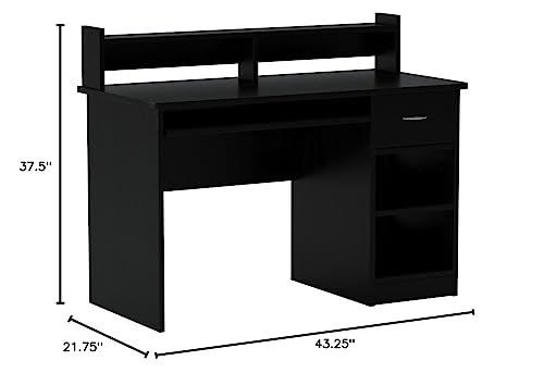 OneSpace Essential Computer Desk, Hutch with Pull-Out Keyboard, Black