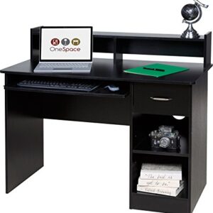 OneSpace Essential Computer Desk, Hutch with Pull-Out Keyboard, Black