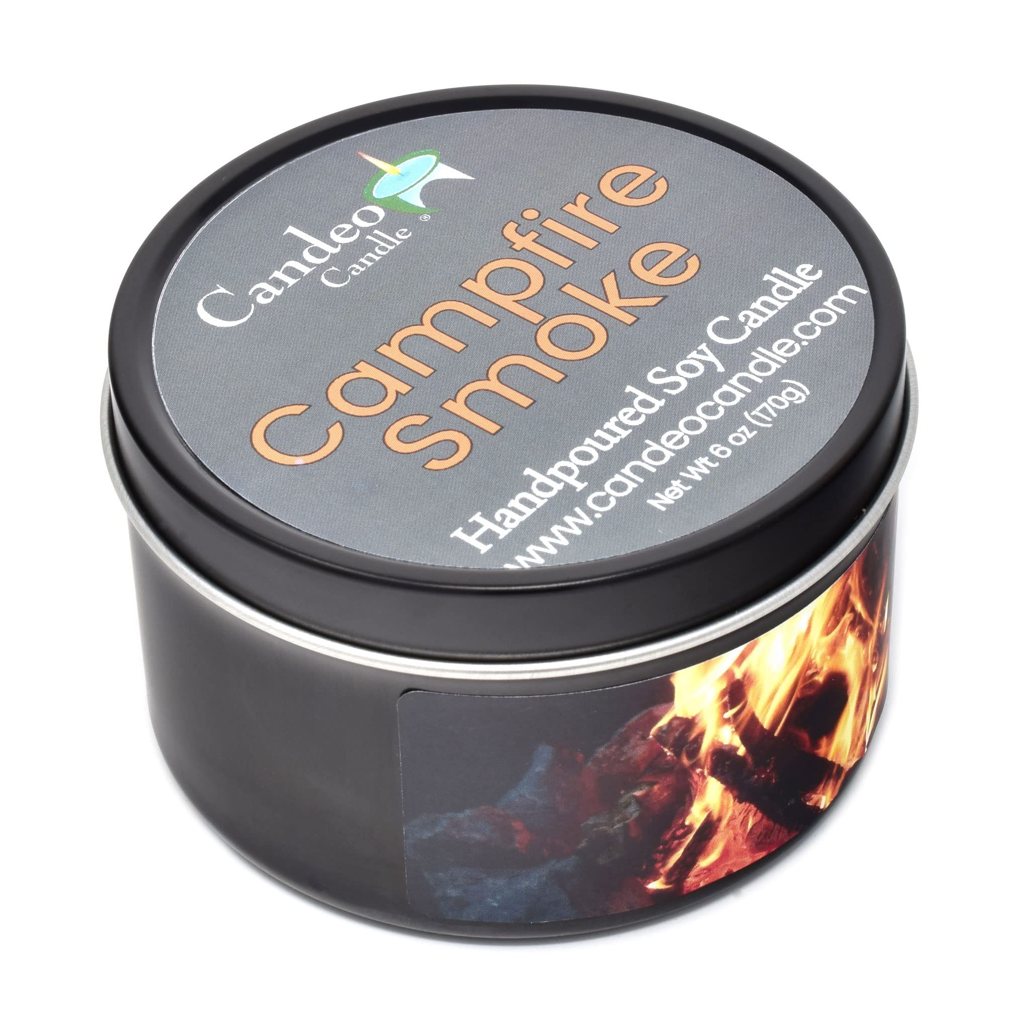 Campfire Smoke Soy Candle -Large Travel Tins, 6oz - Highly Scented - Made with Soy Wax - Handmade in The USA - Candeo Candle