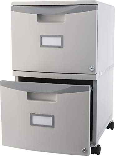 Storex Plastic Two-Drawer File Cabinet – Locking Document Organizer with Casters for Home and Office, Gray, 1-Pack (61310B01C)