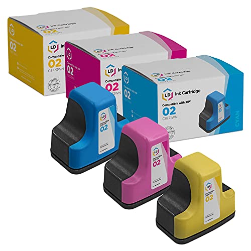 LD Products Remanufactured Replacements for HP 02 Ink Cartridges with Smart Chip (1 Cyan, 1 Magenta, 1 Yellow, 3-Pack) for PhotoSmart C5180 C6180 C6280 C7250 C7280 C8180 D7145 D7155 D7160 D7168 D7245