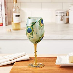 Designs by Lolita “Pretty as a Peacock” Hand-painted Artisan Wine Glass, 15 oz.