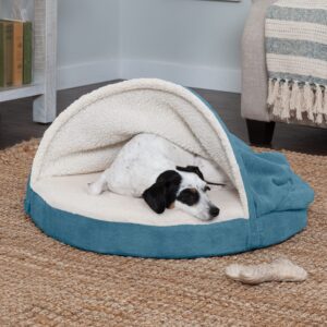 Furhaven 26" Round Orthopedic Dog Bed for Medium/Small Dogs w/ Removable Washable Cover, For Dogs Up to 30 lbs - Sherpa & Suede Snuggery - Blue, 26-inch