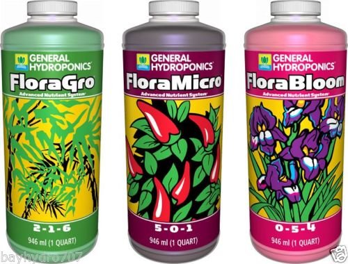 GH Flora Series' General Hydroponics 32oz Quarts Trio FloraMicro FloraGrow FloraBloom, 1 Set, (Many ##)