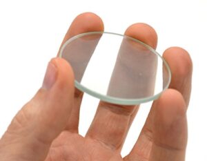 double convex lens, 100mm focal length, 2" (50mm) diameter - spherical, optically worked glass lens - ground edges, polished - great for physics classrooms - eisco labs