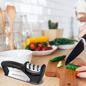 SIMPLETASTE Kitchen Knife Sharpener with Non-Slip Base, 3-Stage Sharpening Tool Helps Restore and Repair Blades Edge