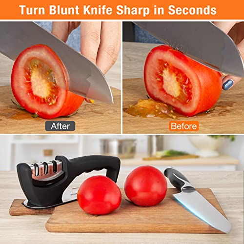 SIMPLETASTE Kitchen Knife Sharpener with Non-Slip Base, 3-Stage Sharpening Tool Helps Restore and Repair Blades Edge