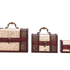 THY COLLECTIBLES Vintage Wooden Embossed Flower Pattern Jewelry Treasure Box Storage Organizer Trinket Keepsake Chest Pack of 3