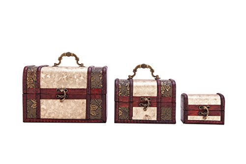 THY COLLECTIBLES Vintage Wooden Embossed Flower Pattern Jewelry Treasure Box Storage Organizer Trinket Keepsake Chest Pack of 3