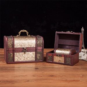 THY COLLECTIBLES Vintage Wooden Embossed Flower Pattern Jewelry Treasure Box Storage Organizer Trinket Keepsake Chest Pack of 3