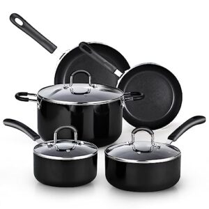 cook n home pots and pans nonstick kitchen cookware sets include saucepan frying pan stockpots 8-piece, heavy gauge, stay cool handle, black