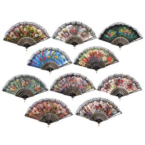 hunanbang 1 dozen 12 pieces folding hand fans church wedding gift, party favors, diy decoration gift size9 wholesale 12pack (flower)