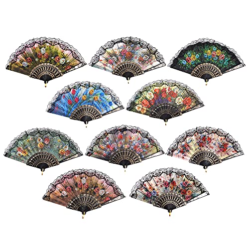 HUNANBANG 1 Dozen 12 Pieces Folding Hand Fans Church Wedding Gift, Party Favors, DIY Decoration Gift Size9 Wholesale 12pack (Flower)