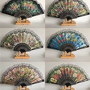 HUNANBANG 1 Dozen 12 Pieces Folding Hand Fans Church Wedding Gift, Party Favors, DIY Decoration Gift Size9 Wholesale 12pack (Flower)