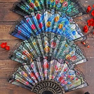 HUNANBANG 1 Dozen 12 Pieces Folding Hand Fans Church Wedding Gift, Party Favors, DIY Decoration Gift Size9 Wholesale 12pack (Flower)