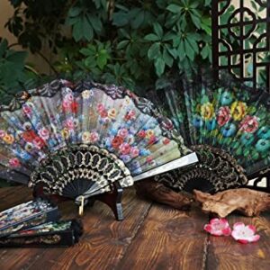 HUNANBANG 1 Dozen 12 Pieces Folding Hand Fans Church Wedding Gift, Party Favors, DIY Decoration Gift Size9 Wholesale 12pack (Flower)