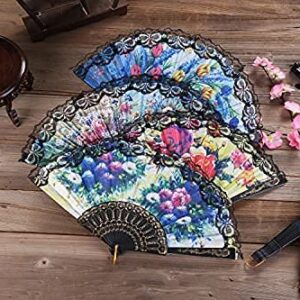 HUNANBANG 1 Dozen 12 Pieces Folding Hand Fans Church Wedding Gift, Party Favors, DIY Decoration Gift Size9 Wholesale 12pack (Flower)