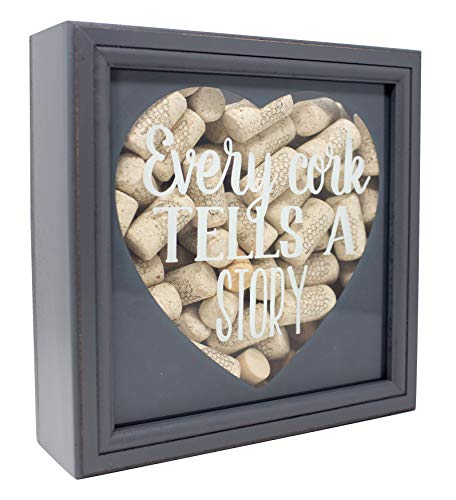 Boston Warehouse Shadowbox Wine Cork Holder Every Cork Tells A Story 10-Inch Gray