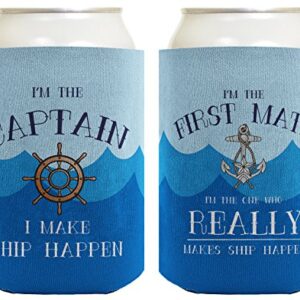 Funny Boating Gifts Captain First Mate Ship Happen Bundle 2 Pack Can Coolie Drink Coolers Coolies Waves