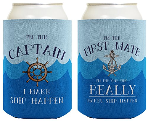 Funny Boating Gifts Captain First Mate Ship Happen Bundle 2 Pack Can Coolie Drink Coolers Coolies Waves