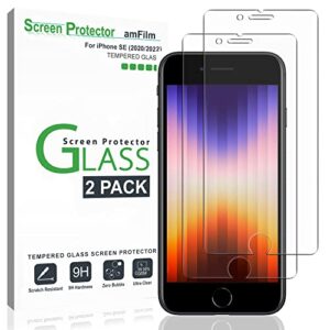 amfilm screen protector compatible with iphone se 2 (2020 2nd)/ se 3 (2022 3rd) generation tempered glass, iphone 8, 7, 6s, 6 (4.7") halo free glass screen protector, 2 pack