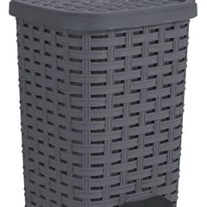 Superio Small Square Pedal Trash Can 7.5 Qt. Charcoal Grey - Rattan Style Compact Small Garbage Can with Lid for Small Spaces, Indoor Outdoor