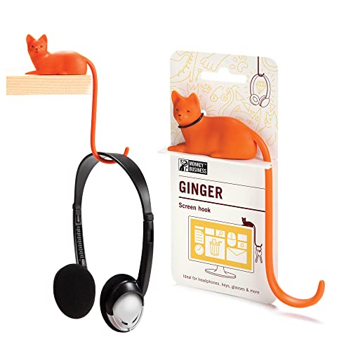 Monkey Business Ginger The Cat Tail Hook for Computer Screen, Desk Headphone Hanger, fits Any Tight Spaces, Hang Keys, Accessories in Easy Reach