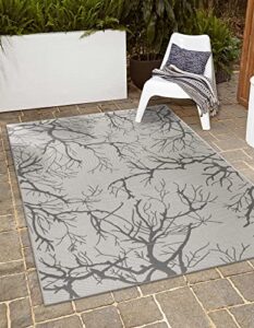 unique loom outdoor botanical collection area rug - branch (7' 1" x 10' rectangle, light gray/ gray)