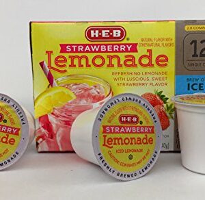 HEB Brew Over Ice, Strawberry Lemonade Single Serve Cups compatible with Keurig 2.0, 12 cts