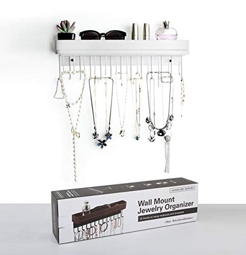 JACKCUBE DESIGN Hanging Jewelry Organizer Necklace Hanger Bracelet Holder Wall Mount Necklace Organizer with 25 Hooks(White/16.38 x 4.88 x 2.93 inches) - :MK124C