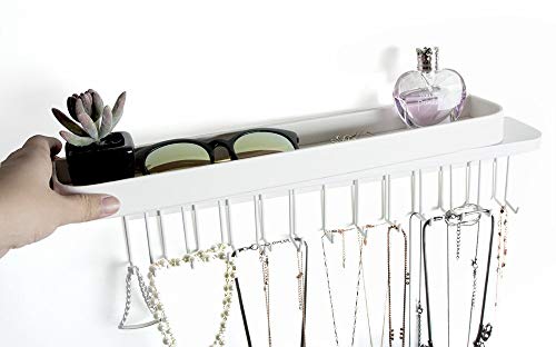 JACKCUBE DESIGN Hanging Jewelry Organizer Necklace Hanger Bracelet Holder Wall Mount Necklace Organizer with 25 Hooks(White/16.38 x 4.88 x 2.93 inches) - :MK124C