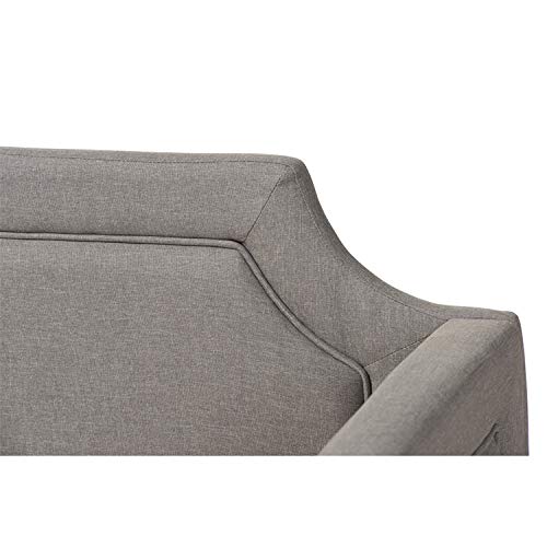 Baxton Studio Parkson Modern and Contemporary Grey Fabric Curved Notched Corners Sofa Twin Daybed with Roll-Out Trundle Guest Bed