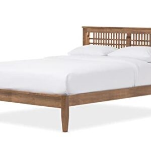 Baxton Studio Loafey Mid-Century Modern Solid Walnut Wood Window-Pane Style Full Size Platform Bed