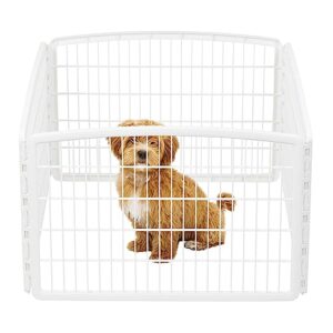 iris usa 24" exercise 4-panel pet playpen, puppy pet small medium dog pen keep pets secure easy assemble rust-free heavy-duty molded plastic customizable, white